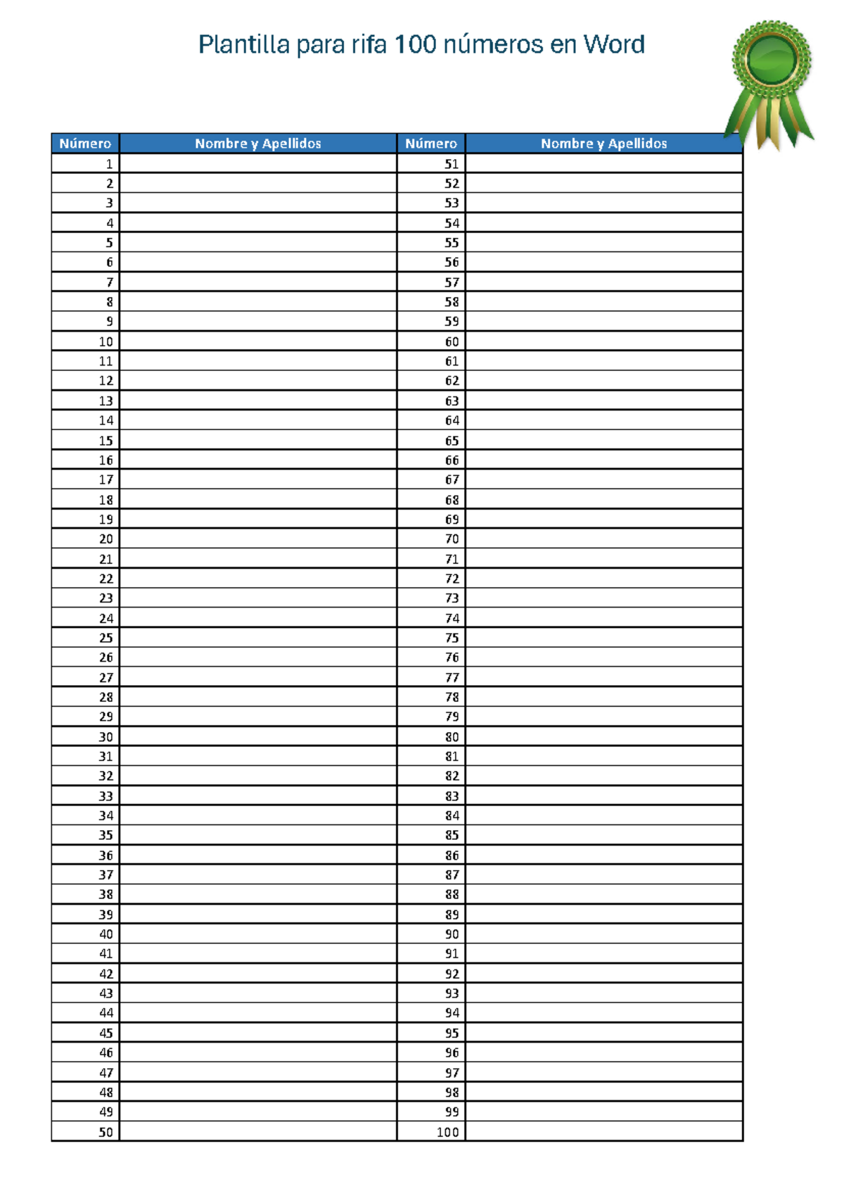 Plantilla para rifa 100 numeros en Word - contabilidad simplificada ...