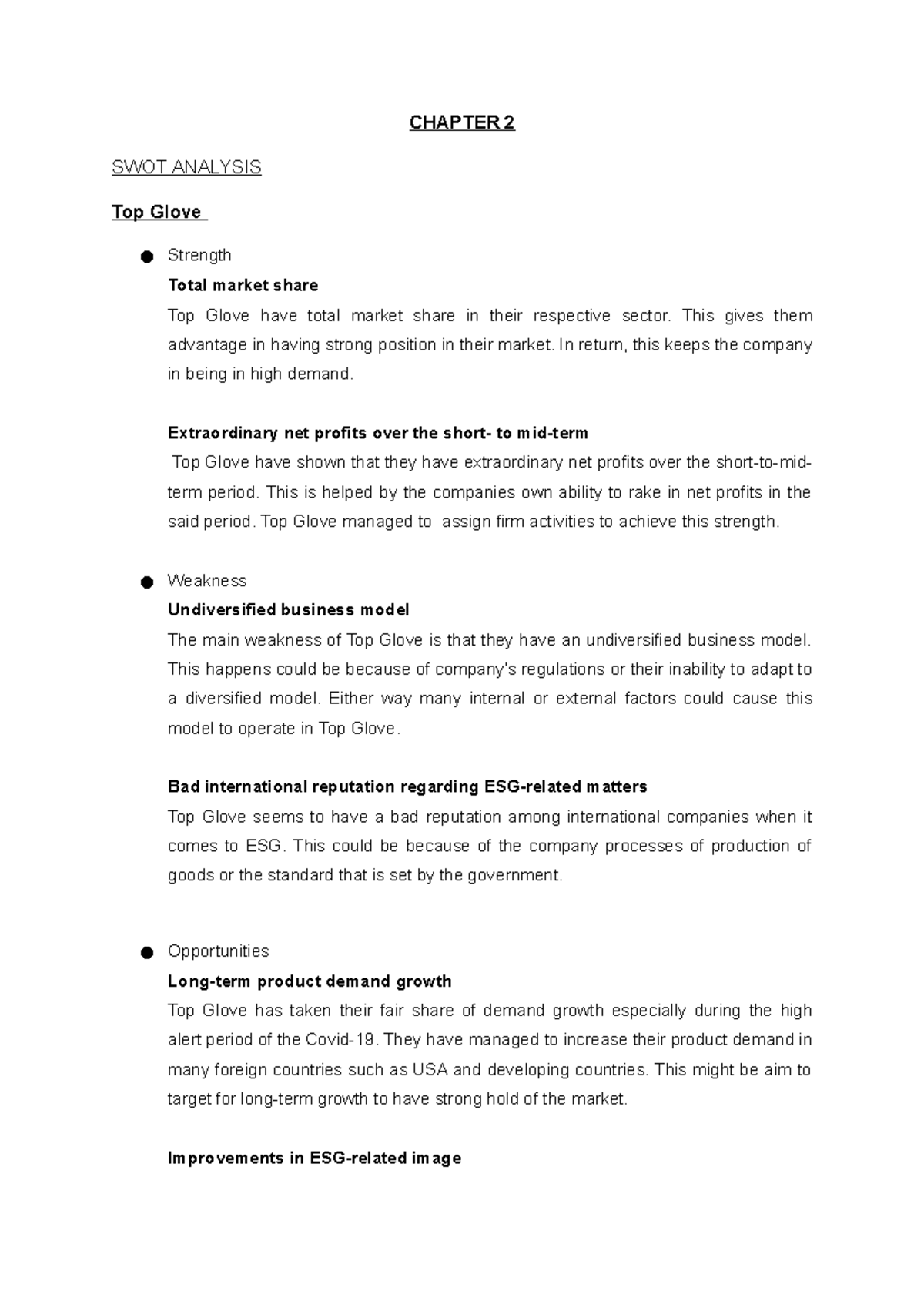 Chapter 2 Luqman And Husen NEW - CHAPTER 2 SWOT ANALYSIS Top Glove ...
