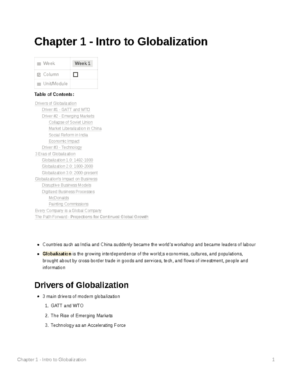 1-Intro to globalization - Chapter 1 - Intro to Globalization Week Week ...