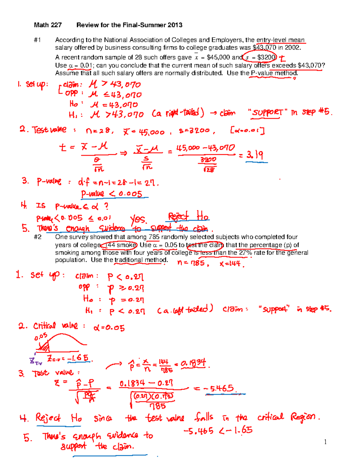 Review for the Final Summer 2013 key - Math 227 Review for the Final ...