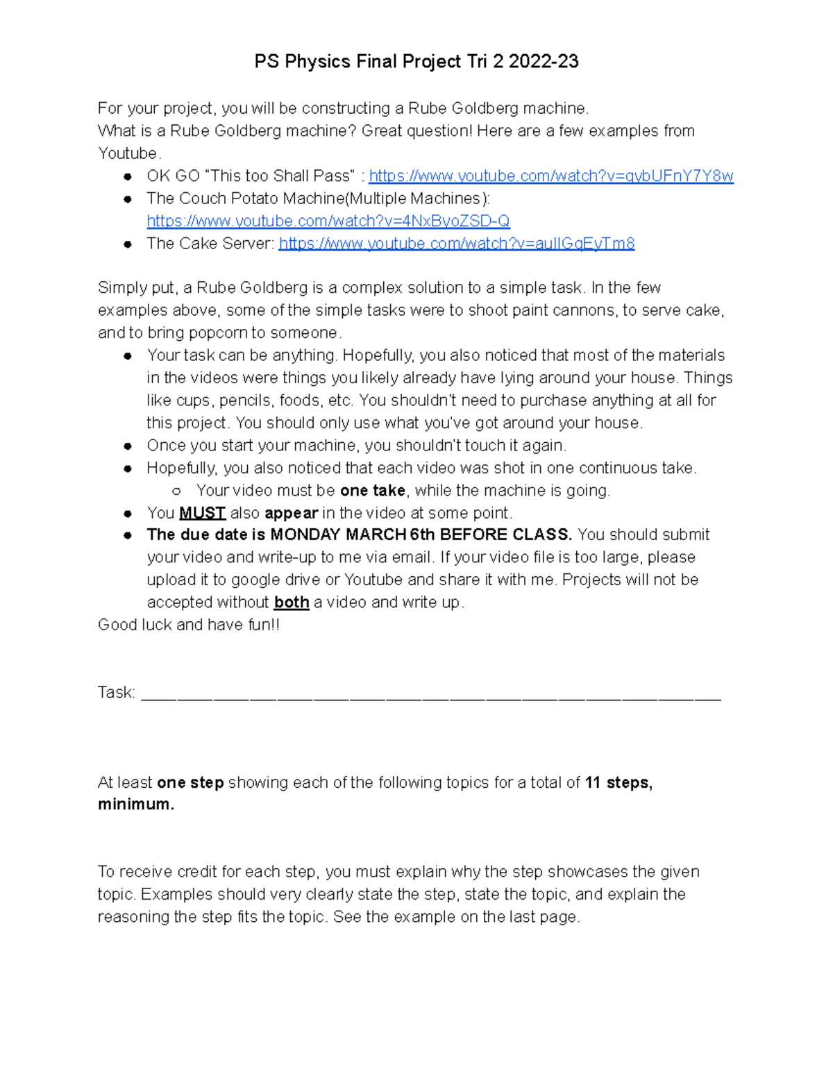 Rube Goldberg Project TRI 2 2022-23 - PS Physics Final Project Tri 2 ...