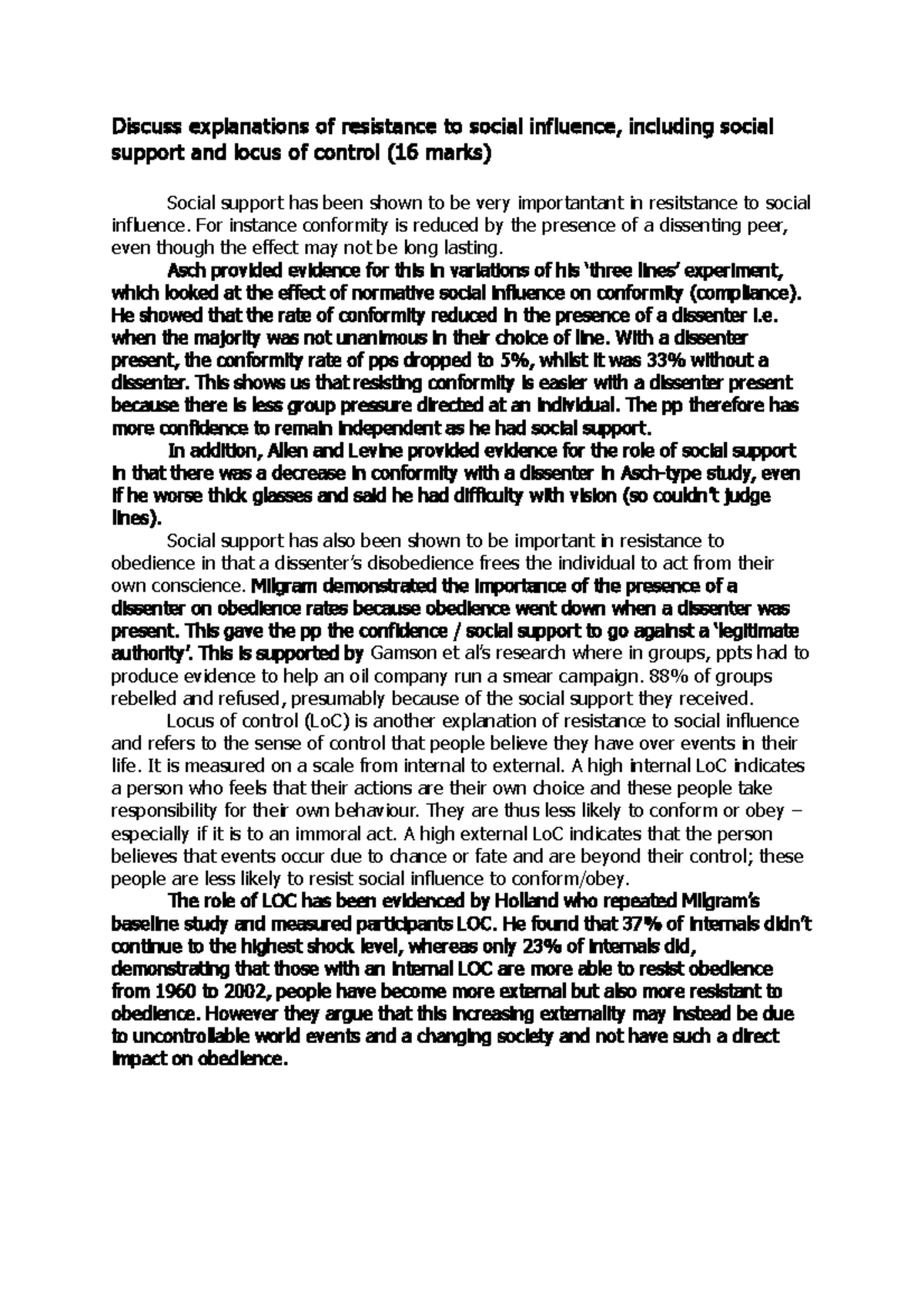 Resistance to Soical Influence - Discuss explanations of resistance to ...