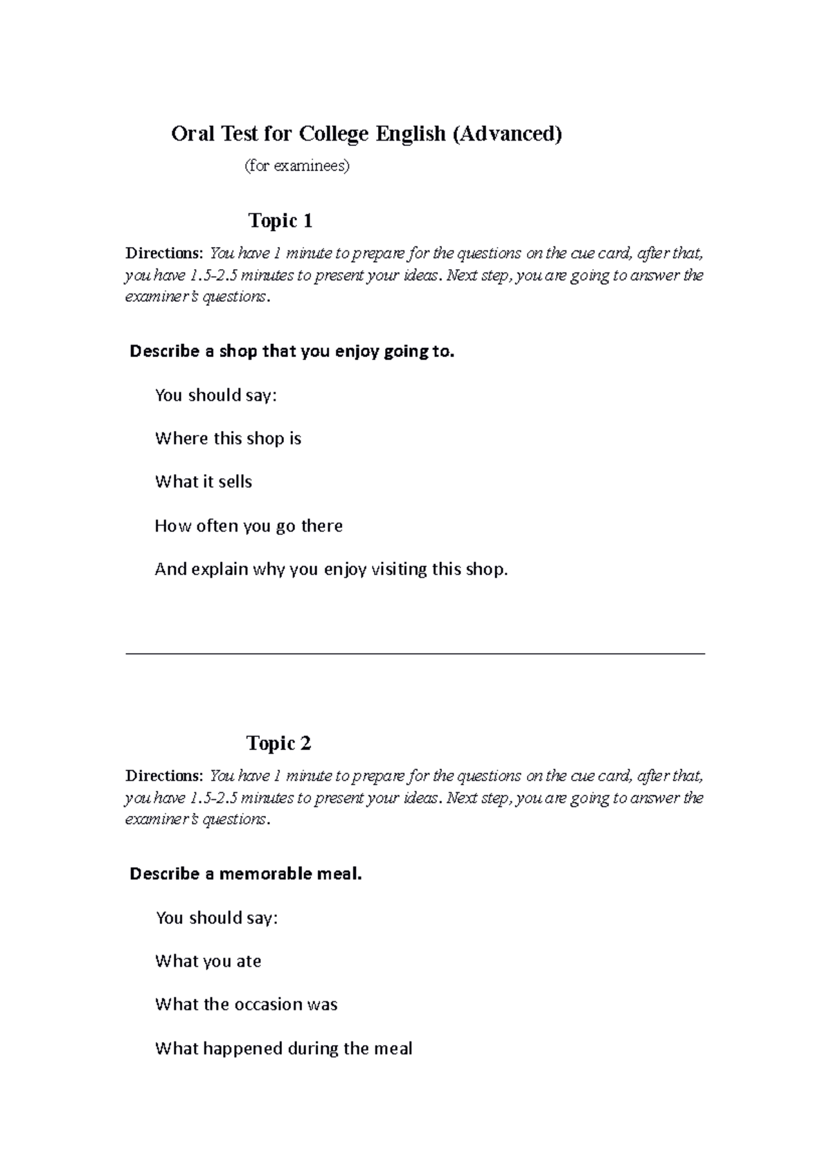 V3-Oral Test for the final(for students) - Oral Test for College ...