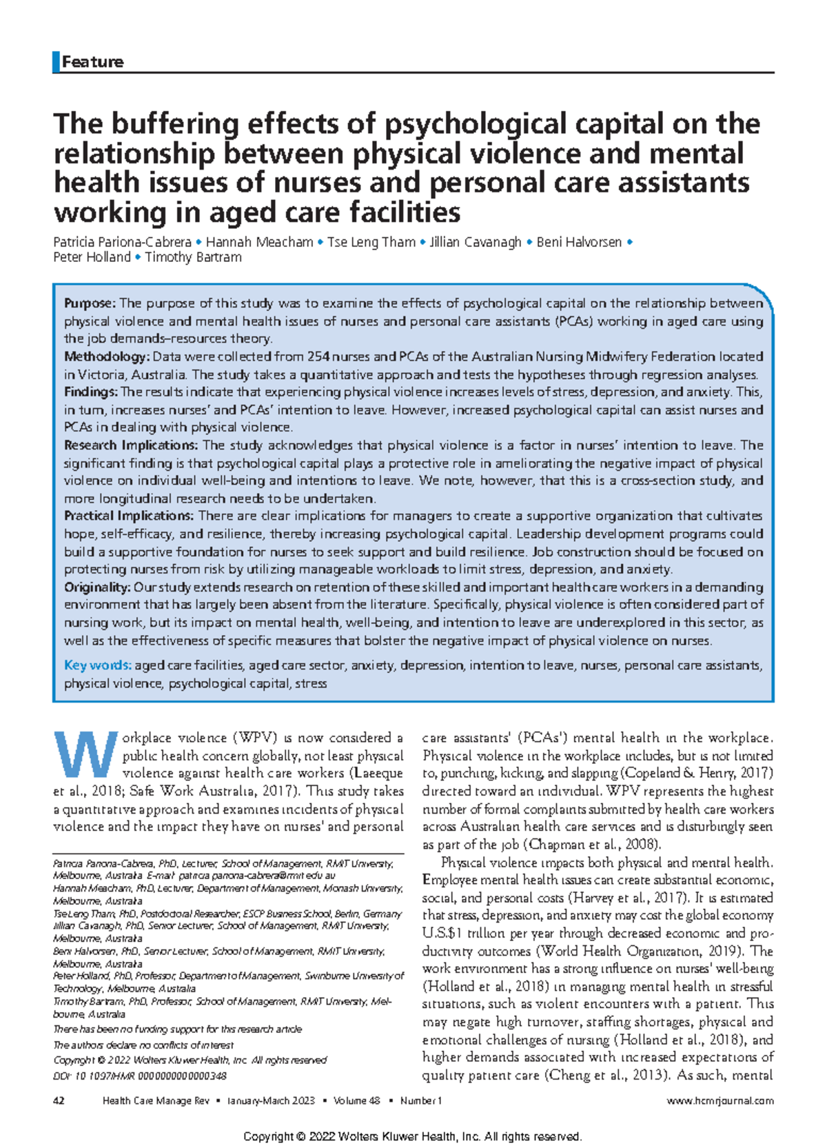 The buffering effects of psychological capital on the relationship ...