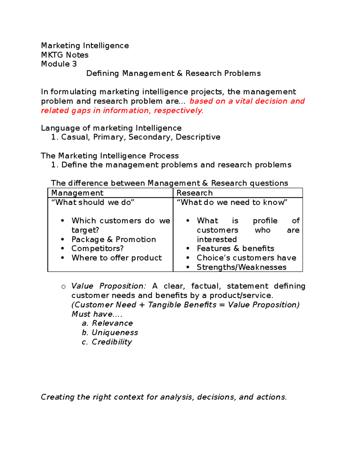 MKTG Module 3 Notes - Marketing Intelligence MKTG Notes Module 3 ...