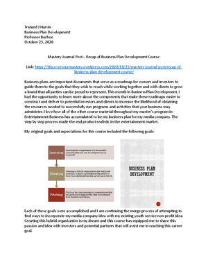 Business Plan Written Assignment Week 1 - Tranard J. Harvin Professor ...