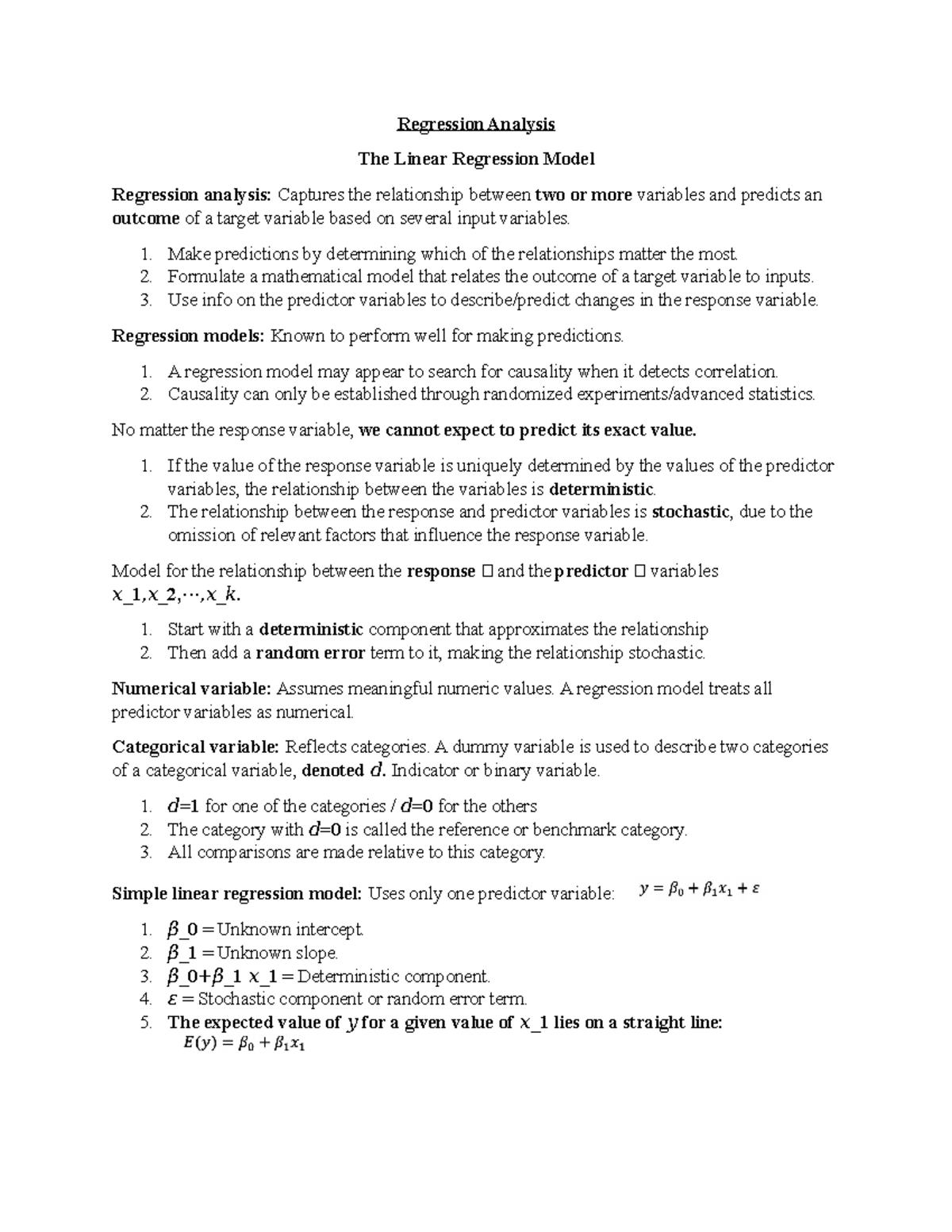 Unit 9 - Instructor: Merrill Liechty - Regression Analysis The Linear Regression Model ...