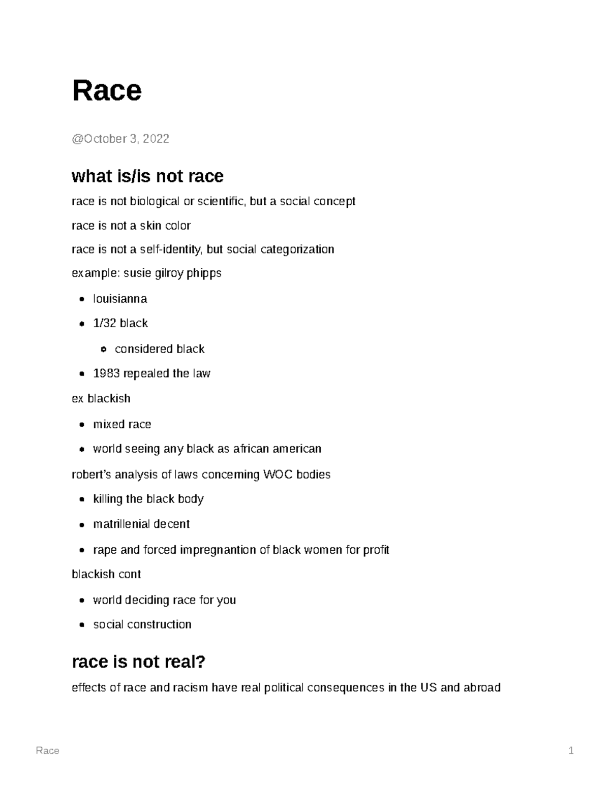 Race - McQueen - Race what is/is not race race is not biological or ...