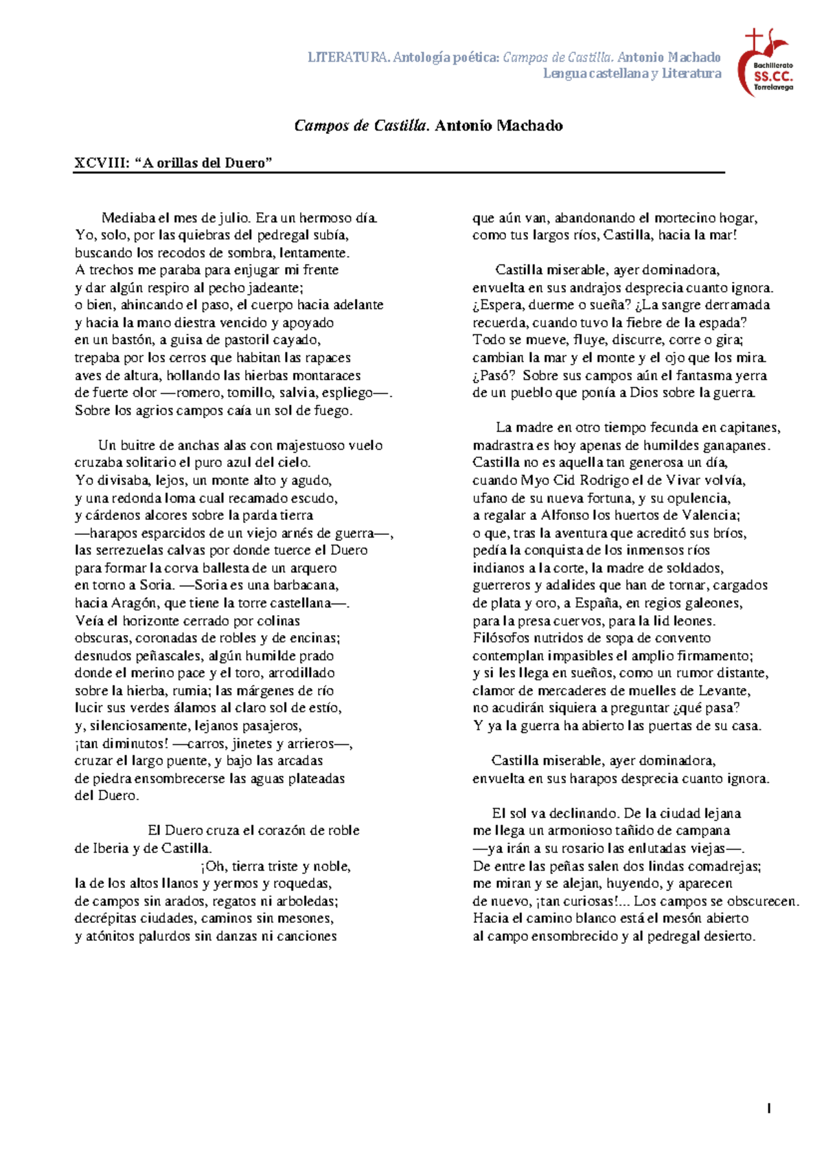 Antología Campos de Castilla (A - Lengua castellana y Literatura Campos ...