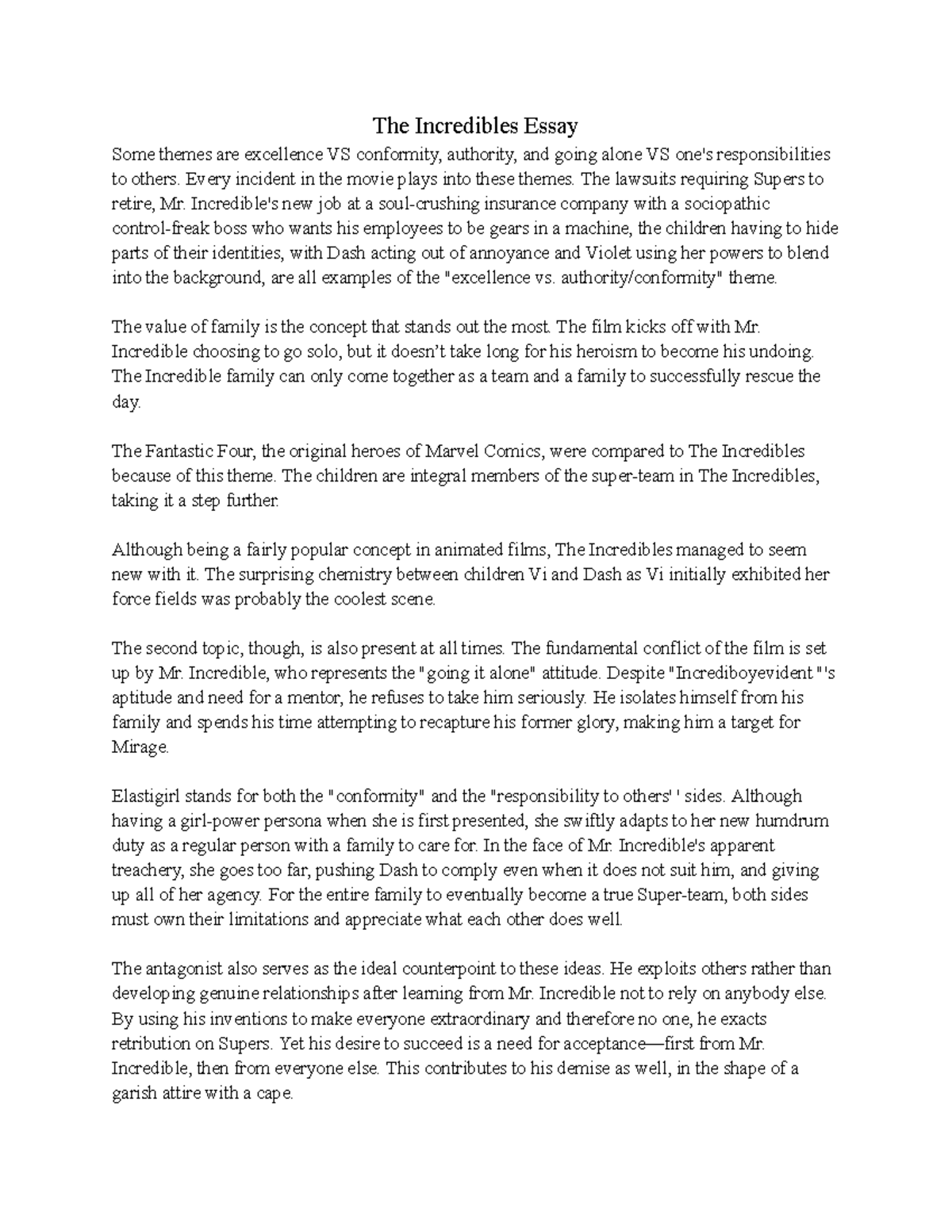 The Incredibles Essay - The Incredibles Essay Some themes are ...