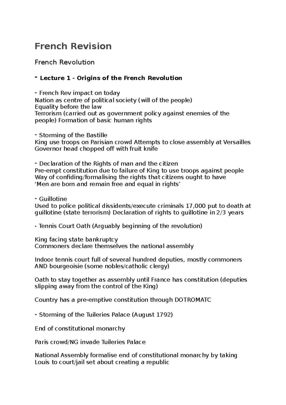 French Revolution Lecture 1 - French Revision French Revolution ...