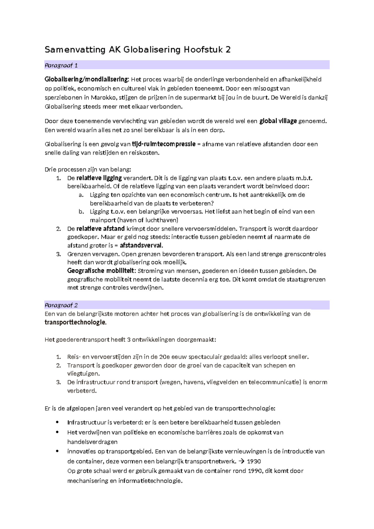 Samenvatting Globalisering H2 - Samenvatting AK Globalisering Hoofstuk 2 Paragraaf 1 - Studeersnel