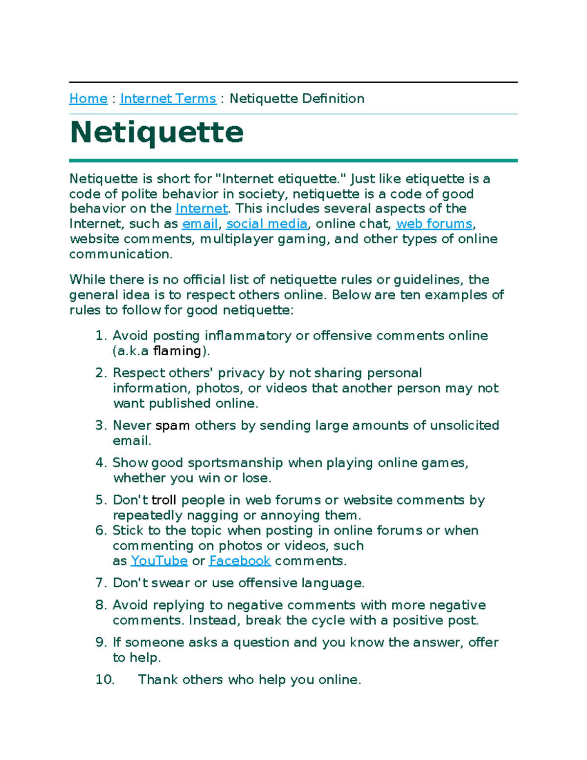 Netiquette - " Just like etiquette is a code of polite behavior in ...
