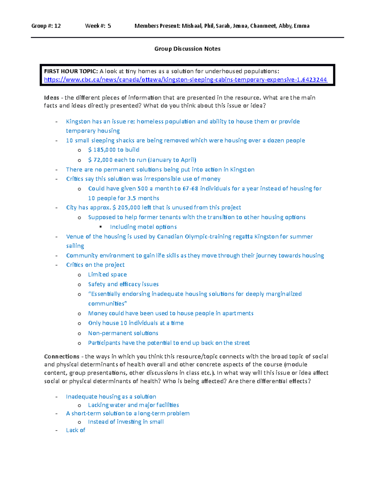 Group Discussion Note Session 1 - Group Discussion Notes FIRST HOUR ...