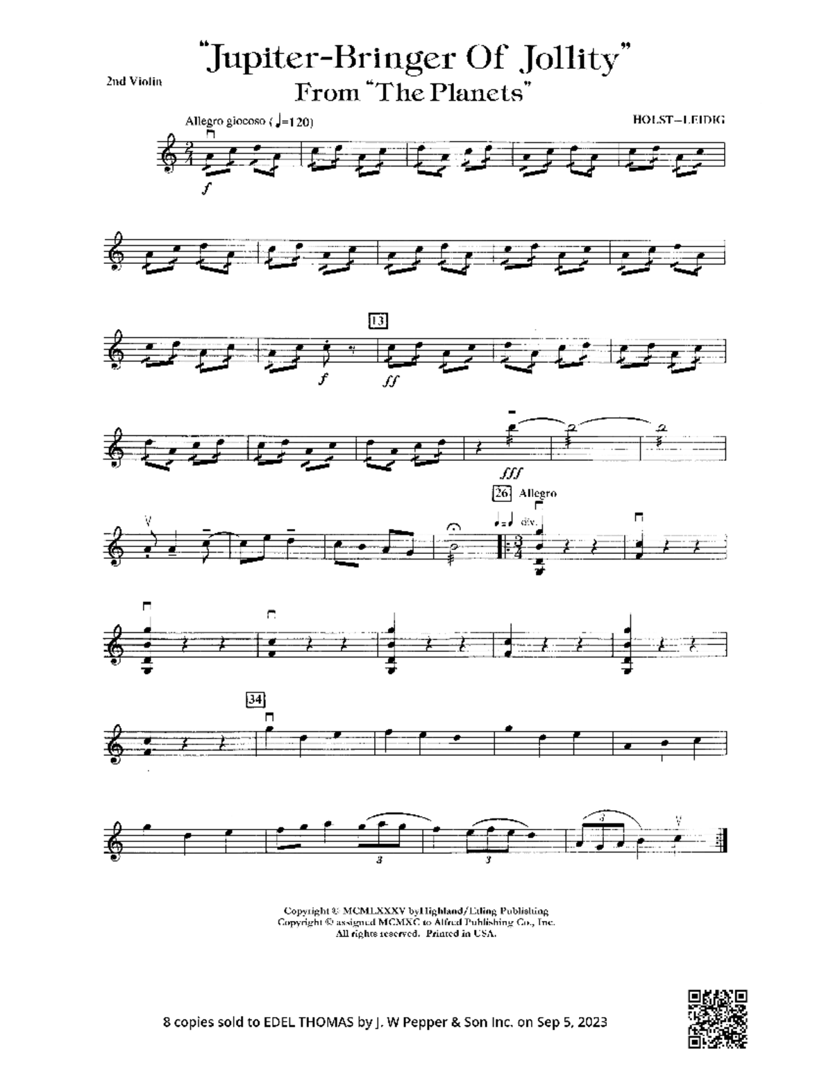 Jupiter Bringer of Jollity 2nd Violin- - Studocu