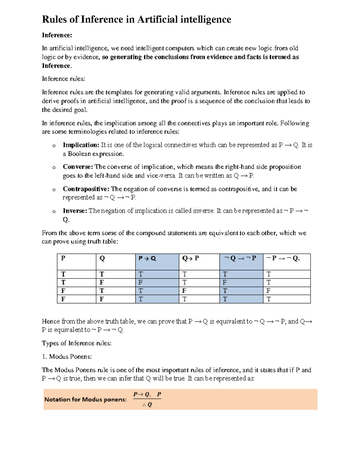 Rule of Inferences 5 - Rules of Inference in Artificial intelligence Inference: In artificial ...