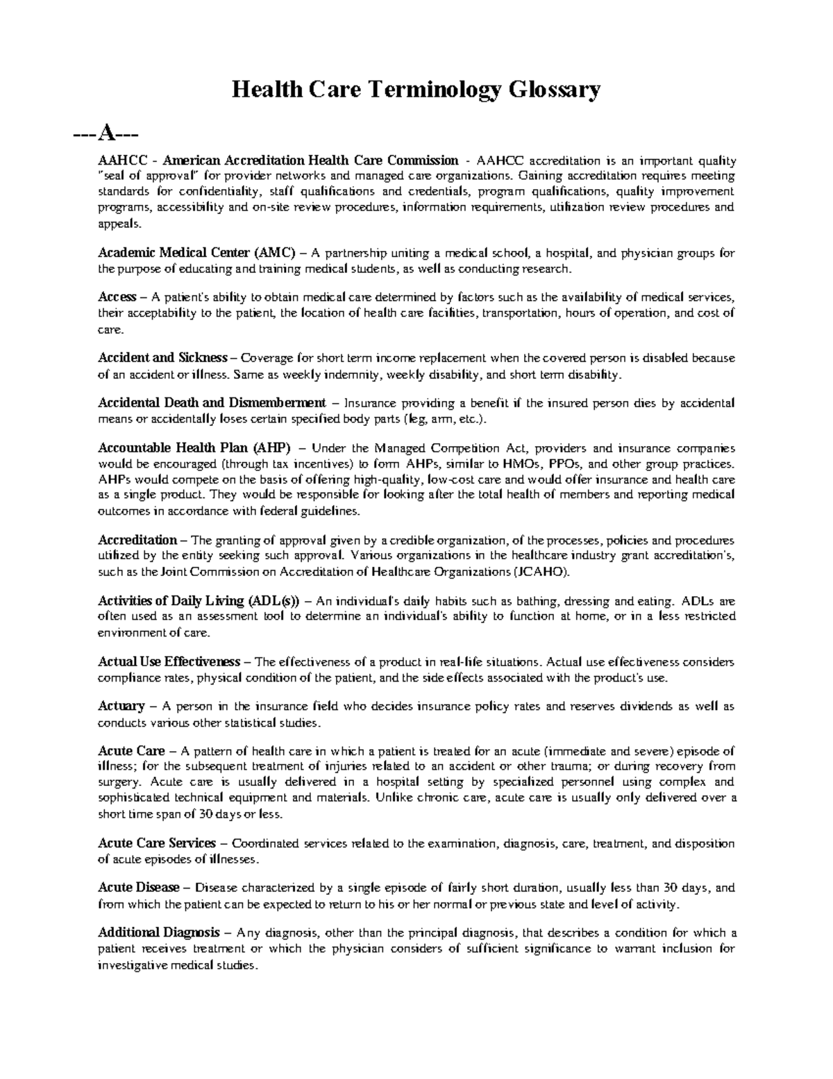 Key Terms of HEP - HEP - Health Care Terminology Glossary -A- AAHCC ...