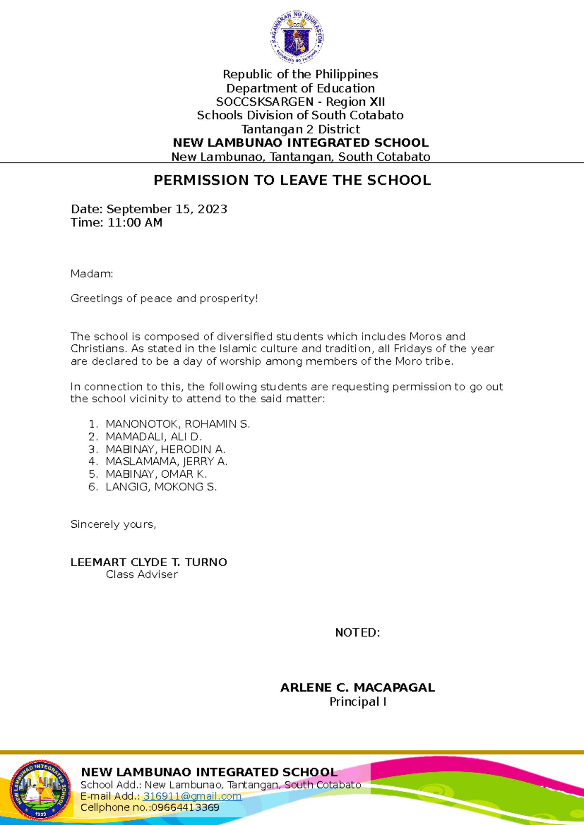 Letter for communication 2023 - Department of Education SOCCSKSARGEN ...