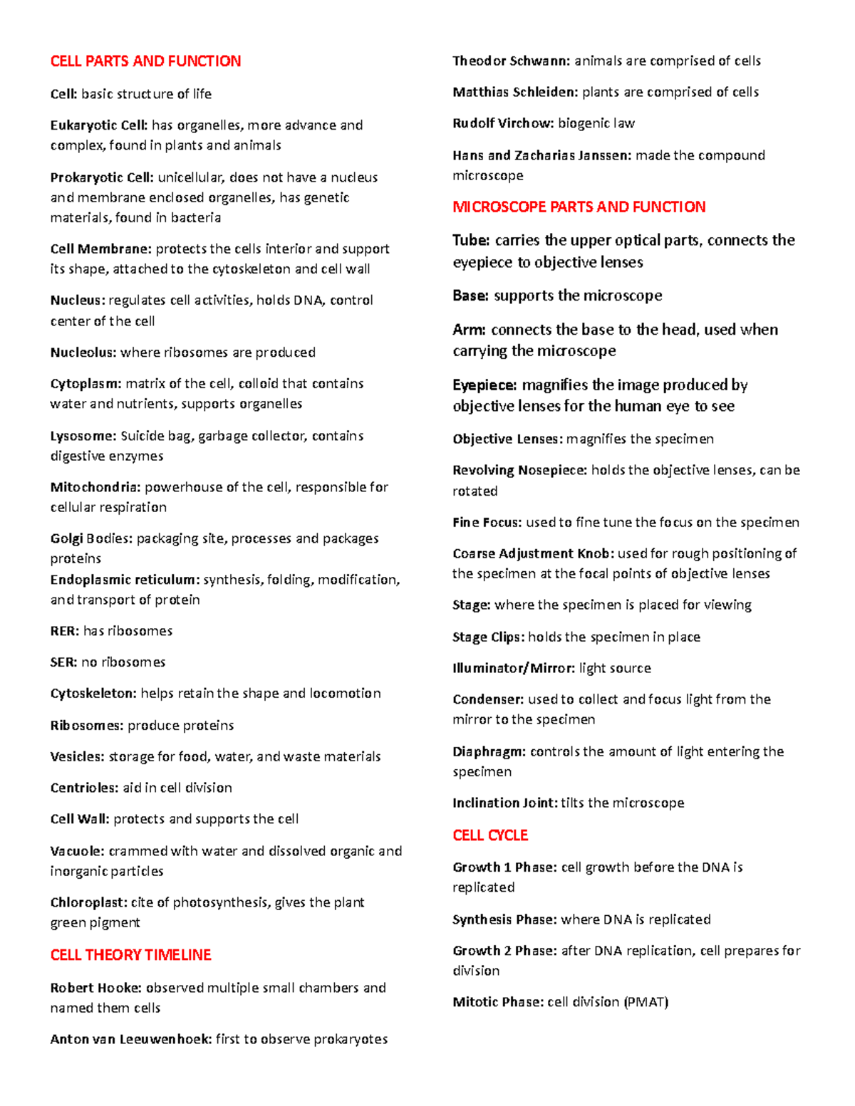Biotech Q1 Reviewer - CELL PARTS AND FUNCTION Cell: basic structure of ...