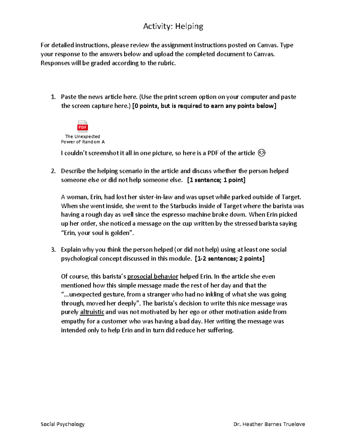 Helping Activity - Activity: Helping Social Psychology Dr. Heather ...