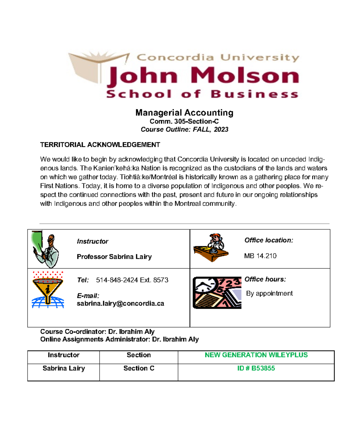 Course Outline Section C-FALL-22023 Sabrina Lairy - Managerial ...