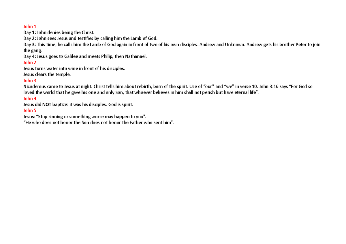 Bible Study - John 1 through 5 notes - John 1 Day 1: John denies being ...