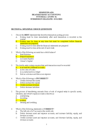 Tutorial answers - Tutorial 1 answers PART A : MULTIPLE CHOICES ANSWERS 1 B 2 D 3 B 4 B 5 A 6 A ...