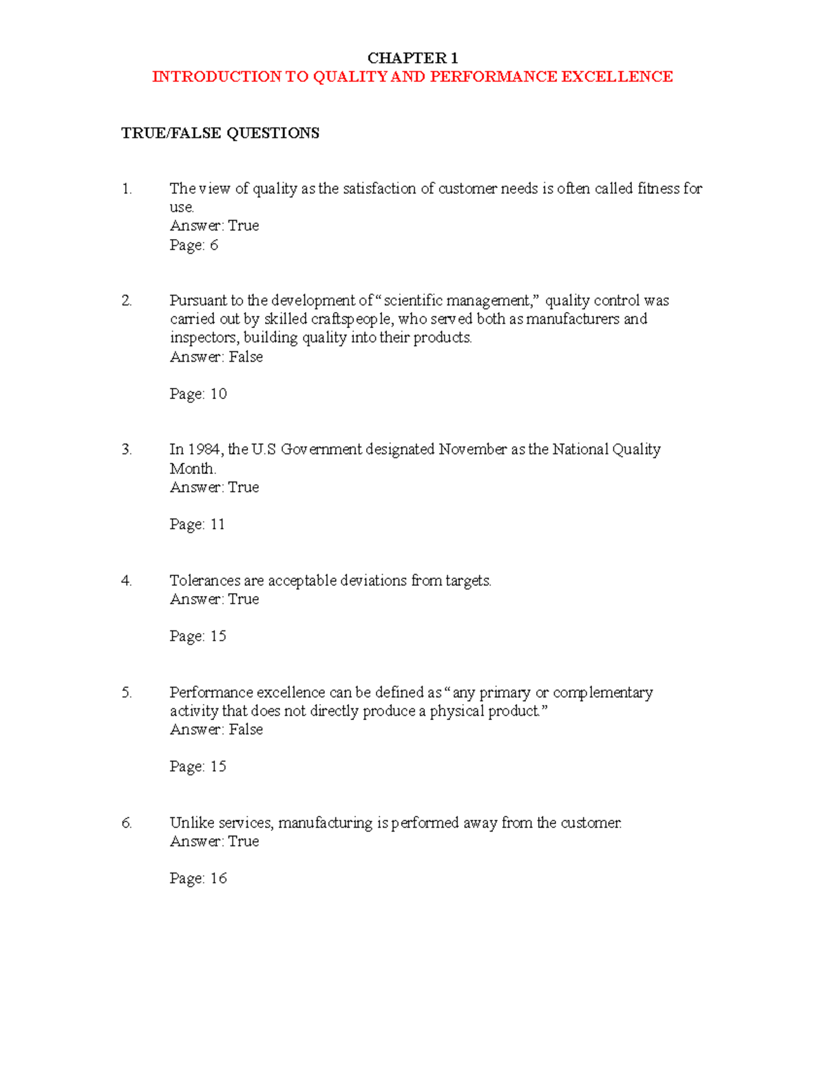 Quality and Performance Excellence - CHAPTER 1 INTRODUCTION TO QUALITY ...