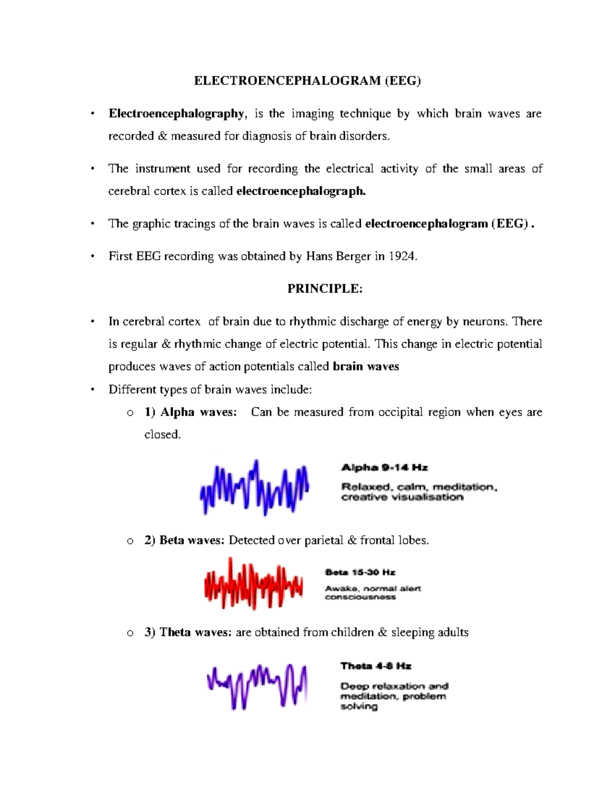 EEG - Lecture notes - ELECTROENCEPHALOGRAM (EEG) Electroencephalography ...