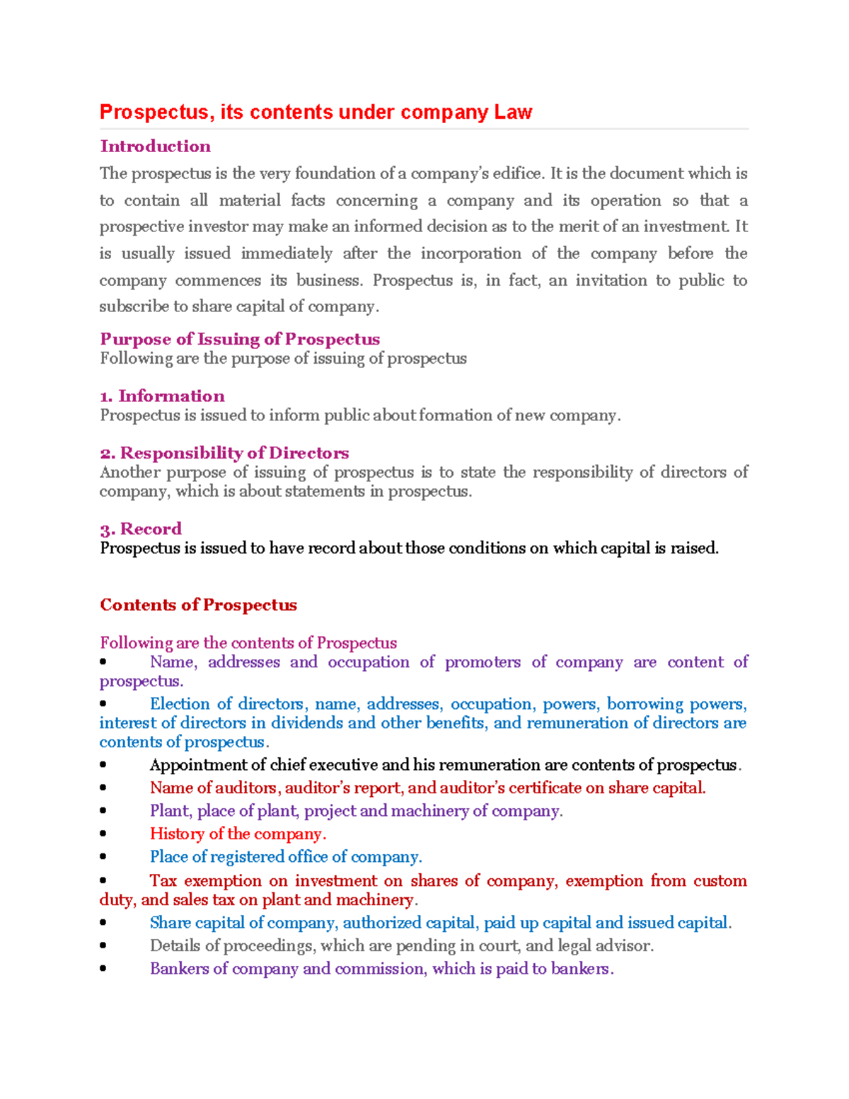 Prospectus - It is the document which is to contain all material facts ...