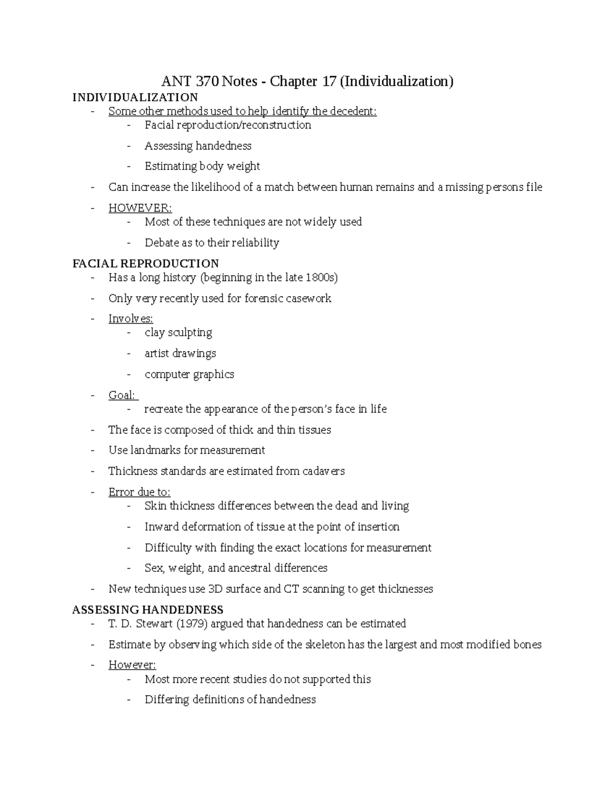ANT 370 Notes - Chapter 17 (Individualization) - ANT 370 Notes ...