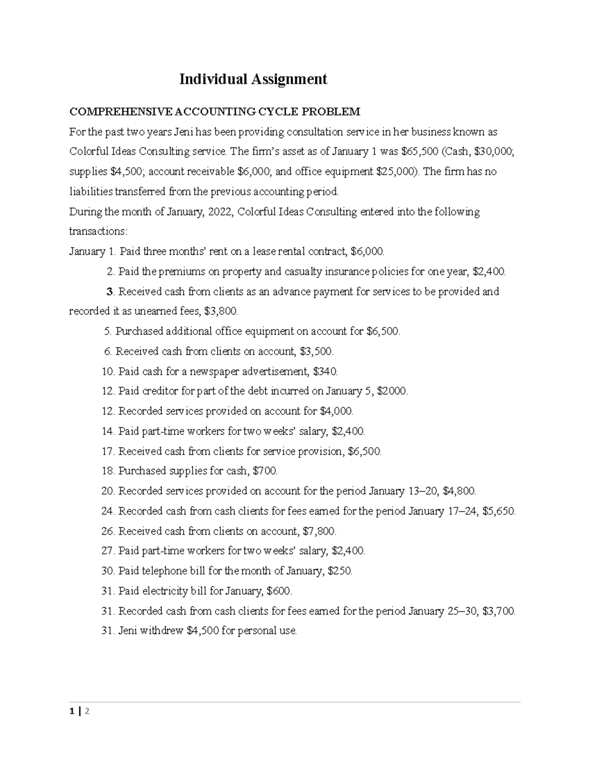 Assignment II accounting for managers - Individual Assignment ...