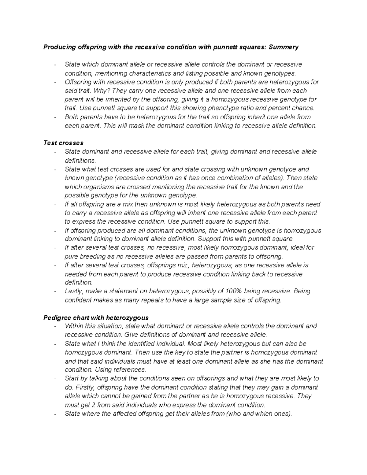 Pedigree Chart And Test Cross Sample Setout - Producing offspring with ...