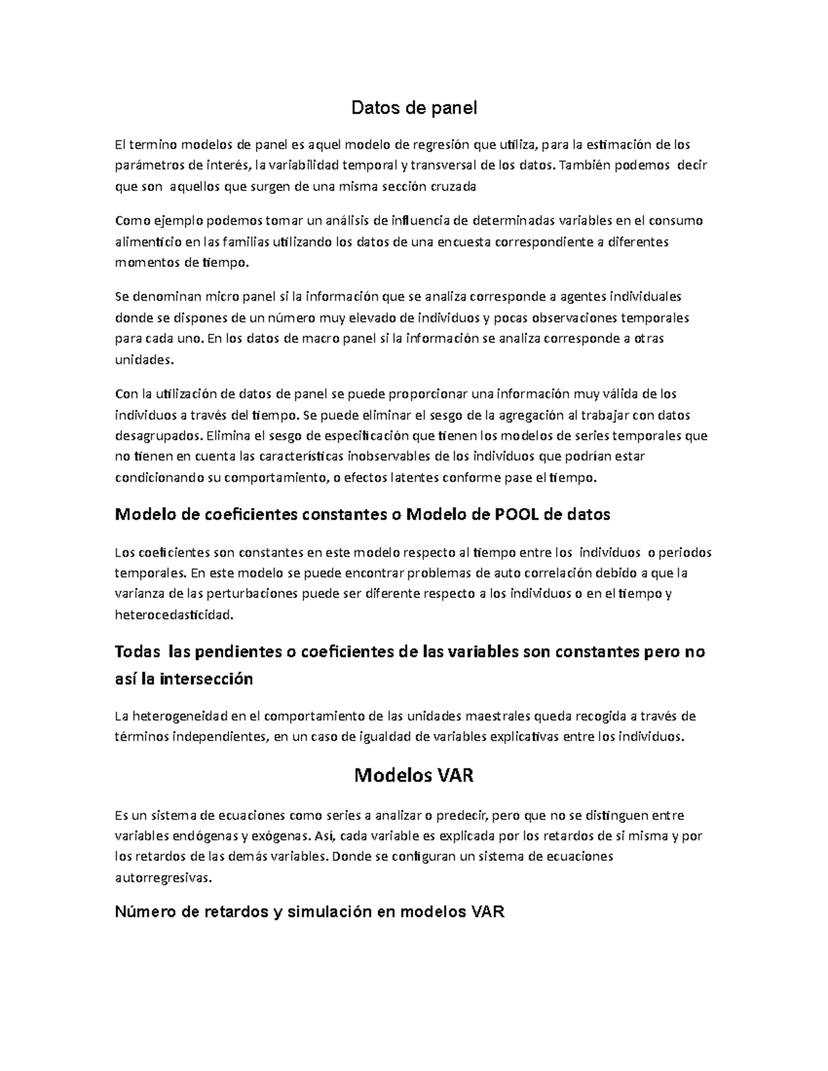 Examen 10 Octubre, respuestas - Datos de panel El termino modelos de ...