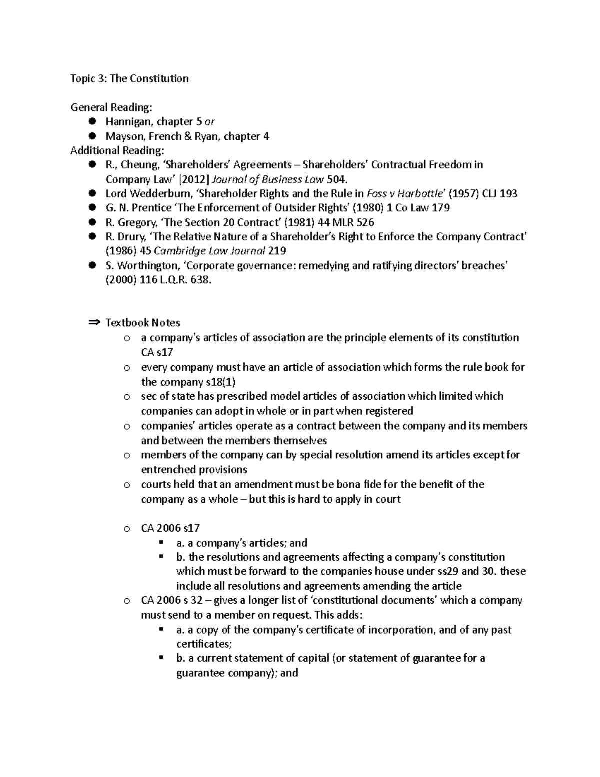 Topic 3 - Lecture notes 10-12 - Topic 3: The Constitution General ...