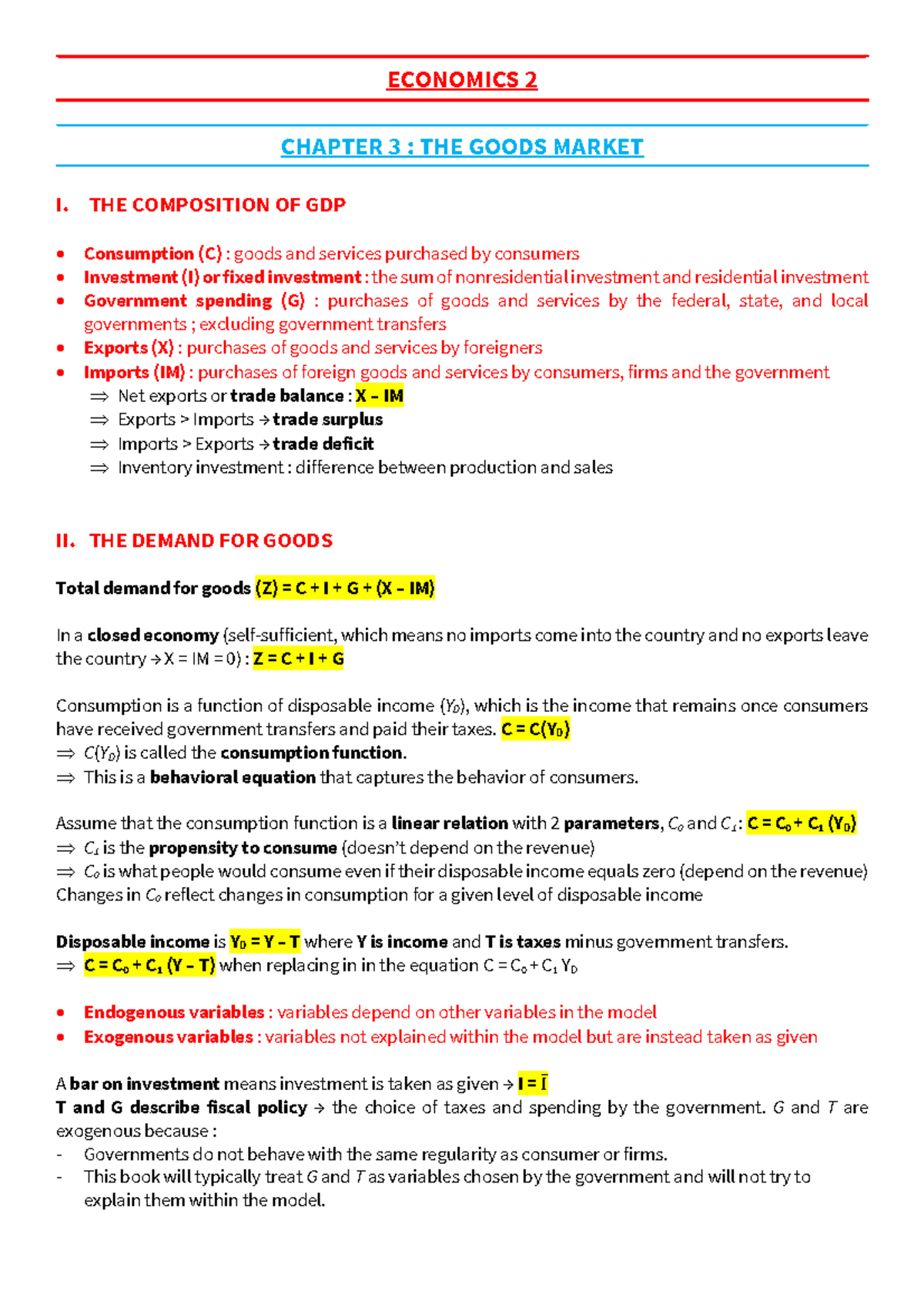 Economics 2 - Fiche du cours d'économies 2 de la première année de PGE ...