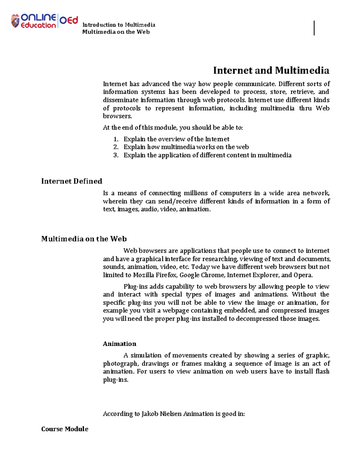 W12 Internet and Multimedia - Module - Introduction to Multimedia Multimedia on the Web Course ...