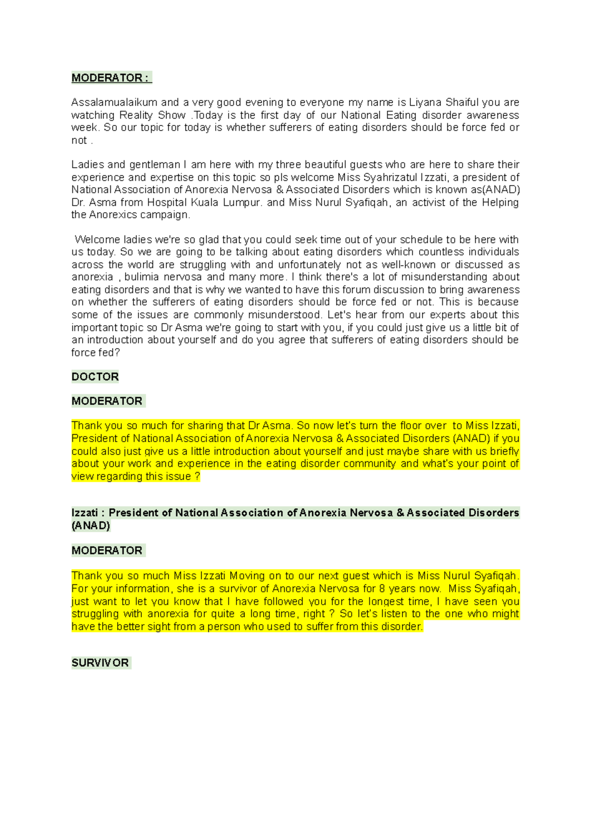 Forum ELC - MODERATOR : Assalamualaikum and a very good evening to ...