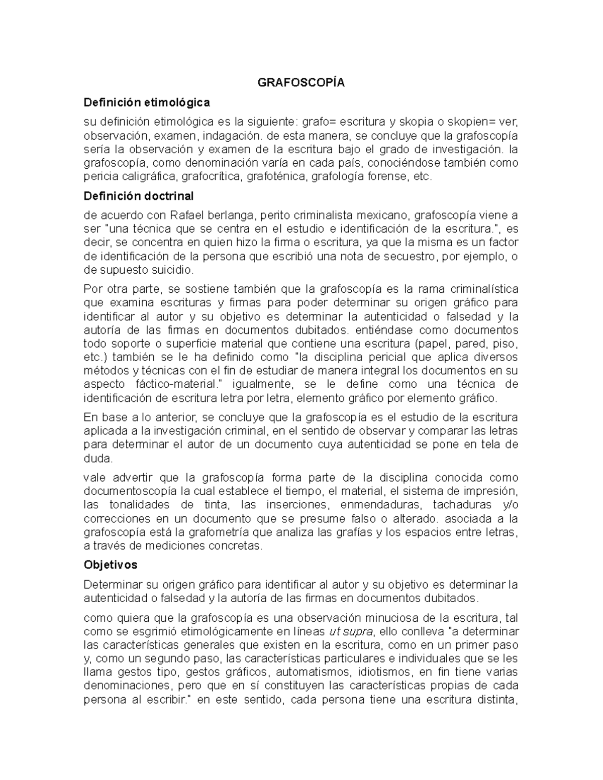 Prueba Pericial de Grafoscopia - su es la siguiente: escritura y skopia ...