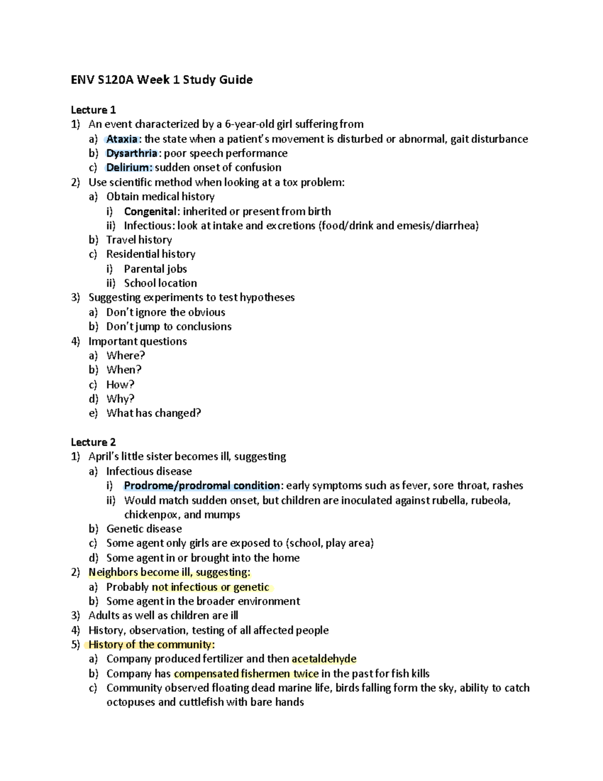 ENV S120A Week 1 Study Guide - ENV S120A Week 1 Study Guide Lecture 1 ...