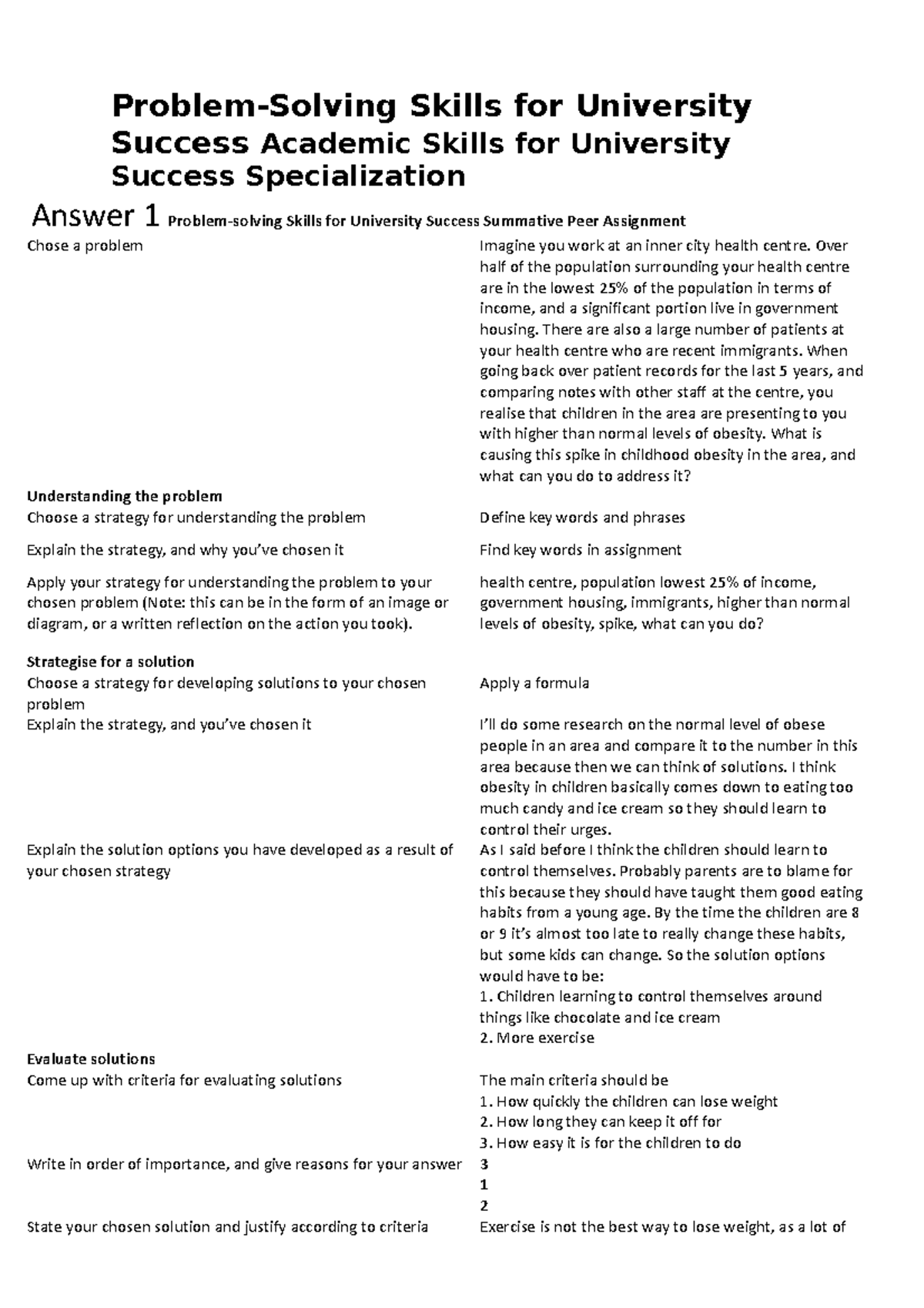 MOOC 2 Sample answer - grhrytythjyty - Problem-Solving Skills for University Success Academic ...
