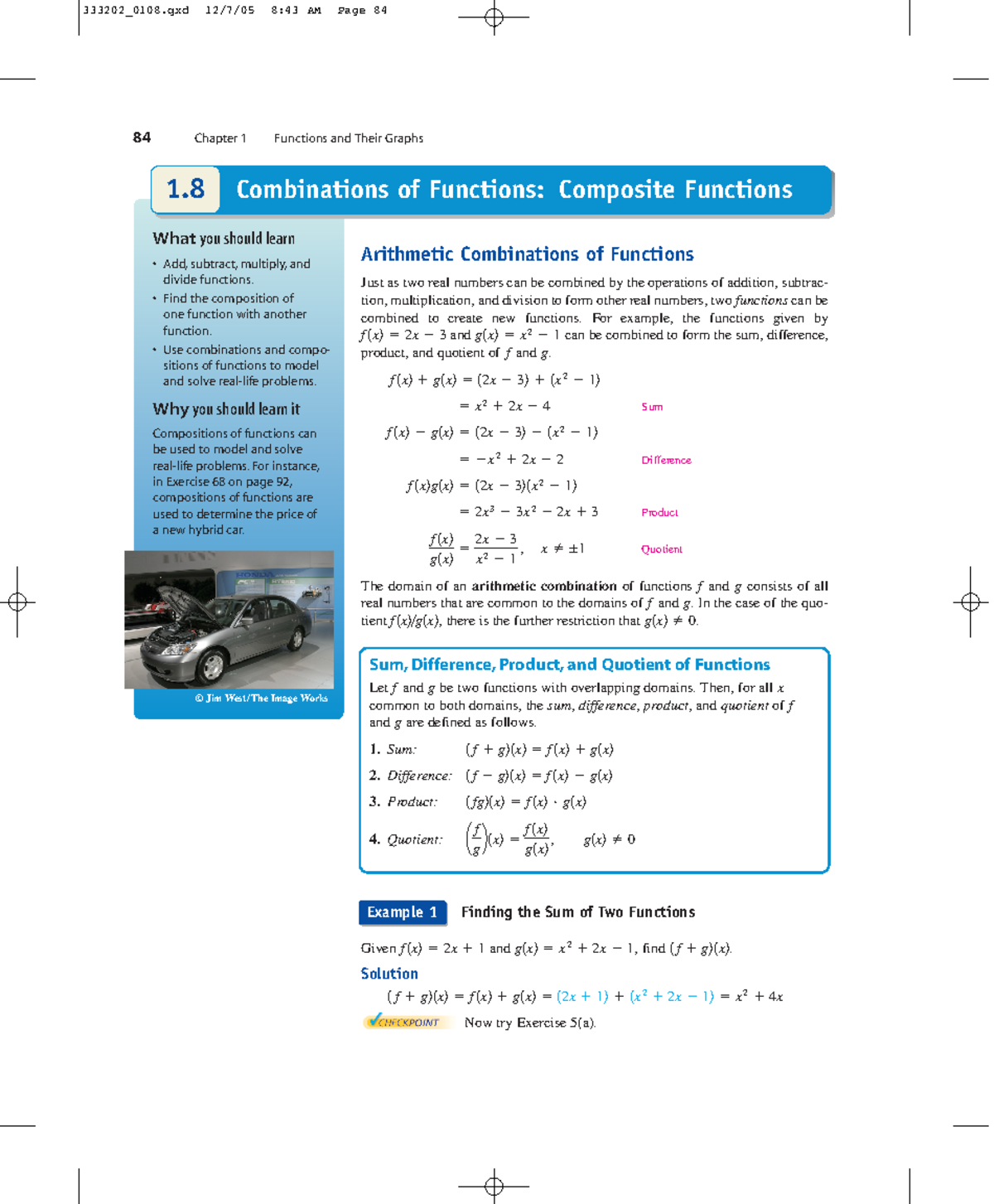 Combinations Of Functions Composite Functions 84 Chapter 1 Functions