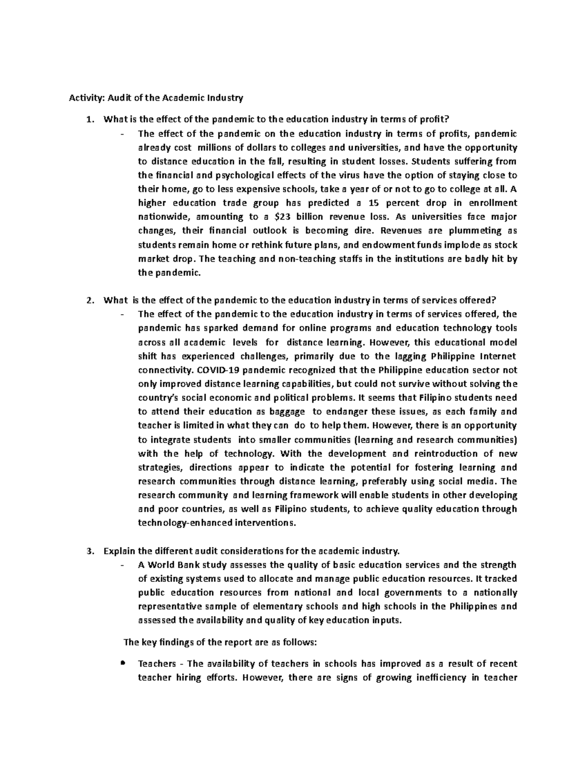 Activity IN Academic Industry - Activity: Audit of the Academic ...