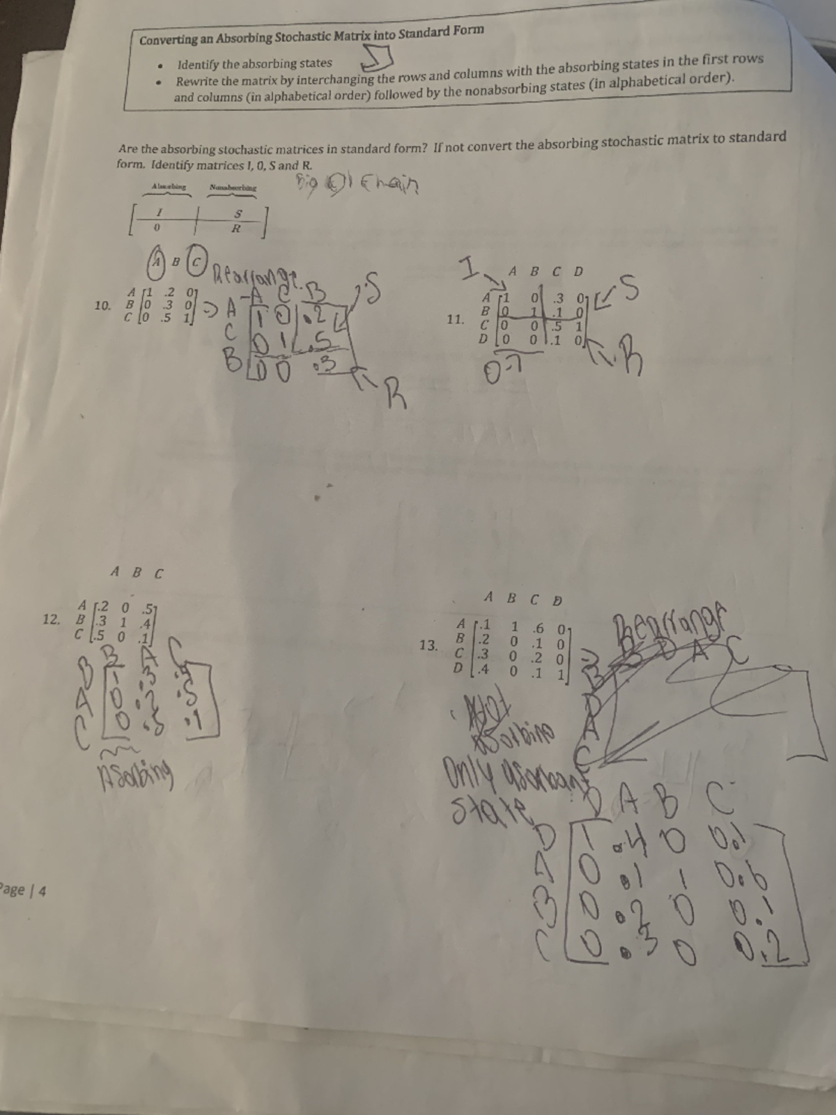Absorbing Stochastic Matrixes - MATH 111 - Studocu