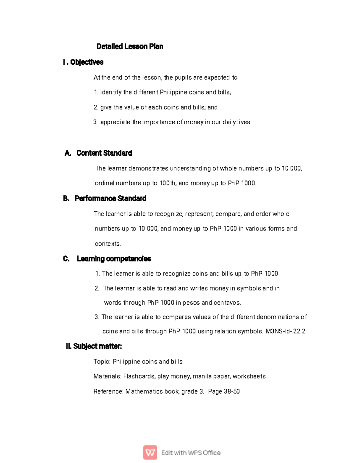 Lesoson plan ko - Detailed Lesson Plan I. Objectives At the end of the ...