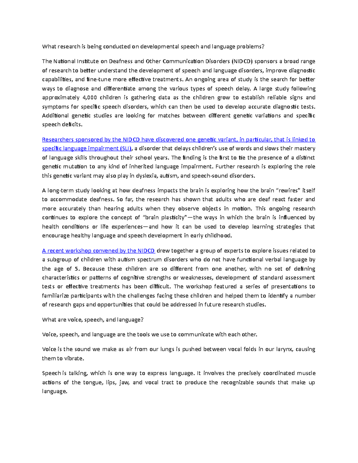 Research being conducted on developmental speech and language problems ...