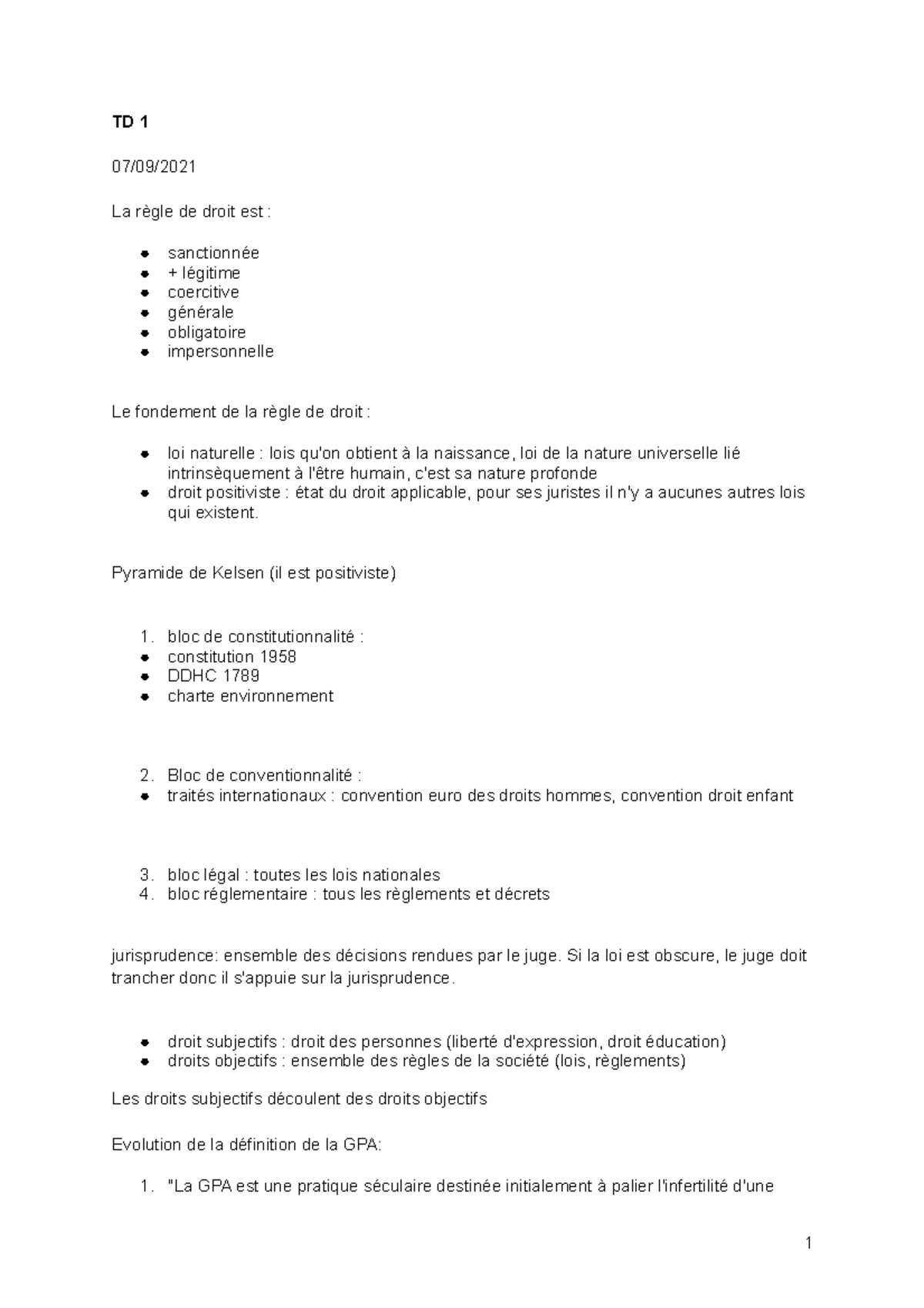 TD 1 - C'est le résumé de la première séance de TD - Introduction au droit - Lyon-III - Studocu