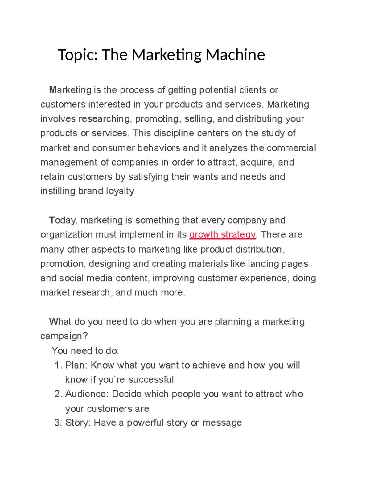 The-Marketing-Machine - Topic: The Marketing Machine Marketing is the ...