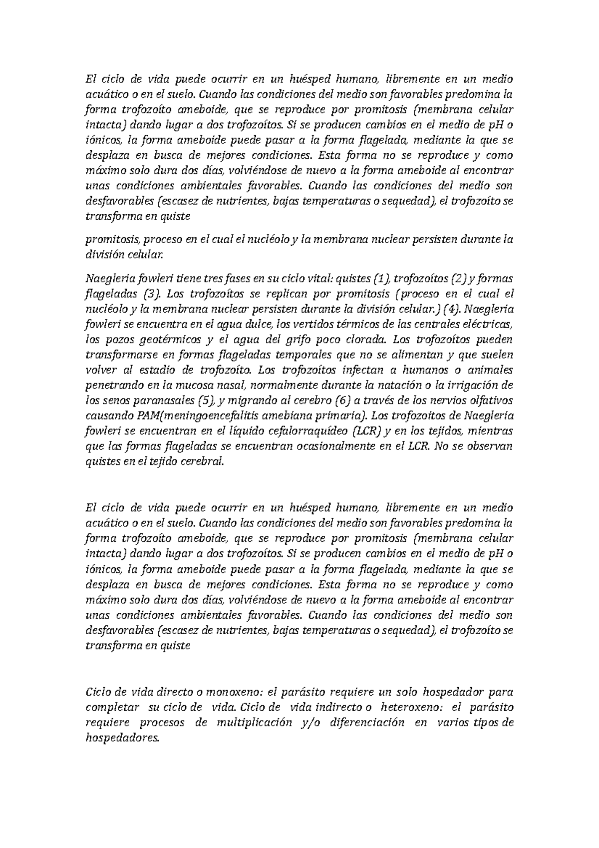 Promitosis - Naegleria fowleri - El ciclo de vida puede ocurrir en un ...