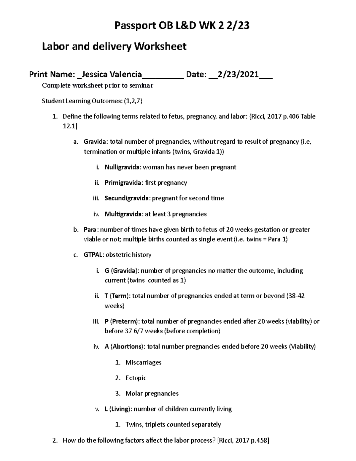 N12 labor and devlivery worksheet - Labor and delivery Worksheet Print ...